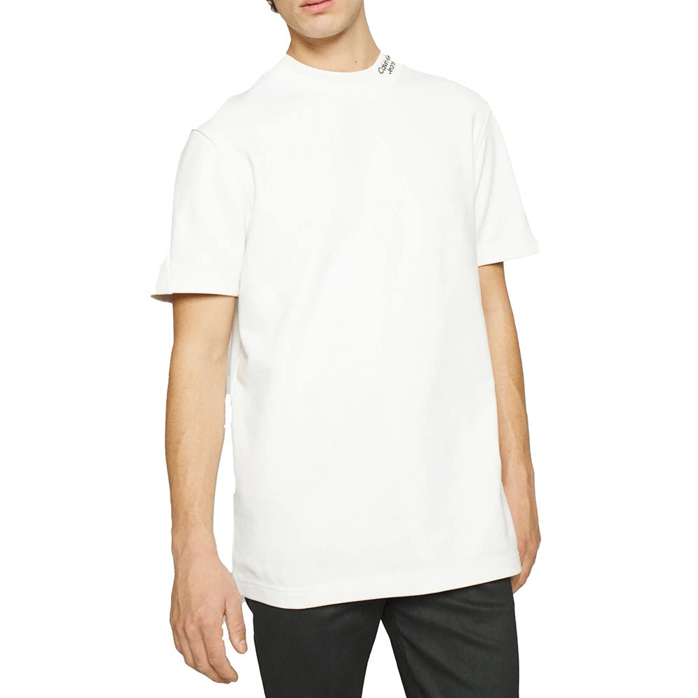 חולצת טישירט קצרה קלווין קליין כיתוב לוגו בצווארון גברים- פלטין