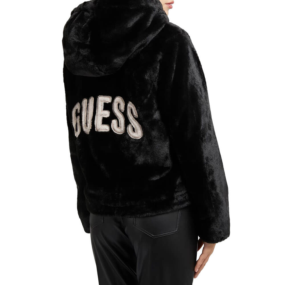 מעיל Guess Back Logo Fuax Fur נשים- פלטין